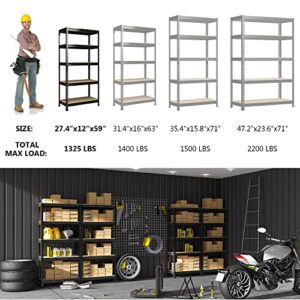 PrimeZone Storage Shelves 5 Tier Adjustable Garage Storage Shelving, Heavy Duty Metal Storage Utility Rack Shelf Unit for Warehouse Pantry Closet Kitchen, 28" x 12" x 59", Black