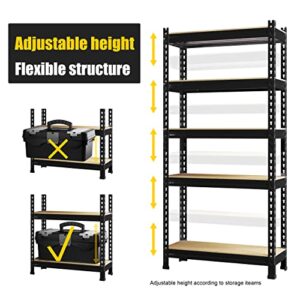 PrimeZone Storage Shelves 5 Tier Adjustable Garage Storage Shelving, Heavy Duty Metal Storage Utility Rack Shelf Unit for Warehouse Pantry Closet Kitchen, 28" x 12" x 59", Black