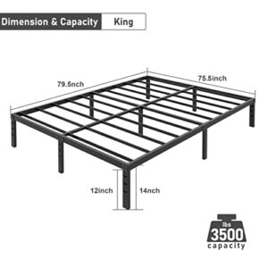 TIEGUNER 14 Inch King Bed Frame, Heavy Duty Metal Platform Easy Assembly Bed Frame, No Box Spring Needed Mattress Foundation 3500 Lbs Support, Noise Free, Maximum Storage (Black)