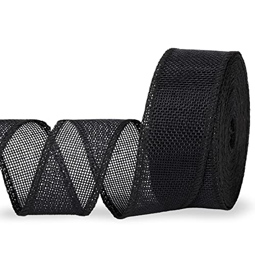 MOLSHINE 1-1/2 Inch x 10yard/roll Wired Burlap Ribbon Perfect for Wedding Home Decoration Gift Wrap Bows Handmade Art Crafts (Black)