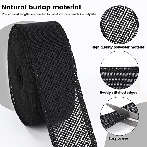 MOLSHINE 1-1/2 Inch x 10yard/roll Wired Burlap Ribbon Perfect for Wedding Home Decoration Gift Wrap Bows Handmade Art Crafts (Black)