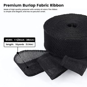 MOLSHINE 1-1/2 Inch x 10yard/roll Wired Burlap Ribbon Perfect for Wedding Home Decoration Gift Wrap Bows Handmade Art Crafts (Black)