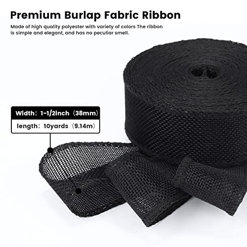 MOLSHINE 1-1/2 Inch x 10yard/roll Wired Burlap Ribbon Perfect for Wedding Home Decoration Gift Wrap Bows Handmade Art Crafts (Black)