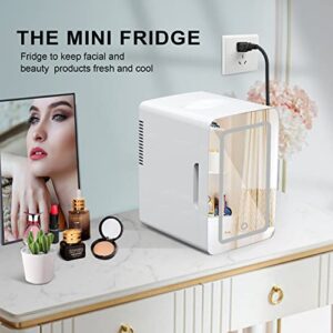 Living Enrichment Mini Fridge 6L Capacity, Portable Small Refrigerator Cooler or Warmer, AC DC Powered, Skincare Fridge with Mirror Door, for Food, Cosmetics, Home, Office and Car - White