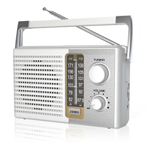 yewrich am fm radio with best reception, portable battery operated transistor radios, headphone jack, ac powered, suit for senior and home, white