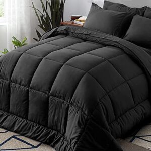 newspin twin bed in a bag - 5 pieces black comforter set, lightweight all season ultra soft bedding comforter set with comforter, flat sheet, fitted sheet, pillowcases & shams