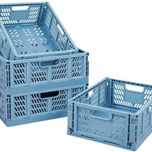 4 Pack Plastic Folding Storage Shelf Baskets, Stackable Collapsible Storage Crates, Storage Bin Container with Handle for Home Kitchen Bedroom Bathroom Office