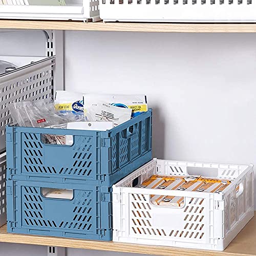 4 Pack Plastic Folding Storage Shelf Baskets, Stackable Collapsible Storage Crates, Storage Bin Container with Handle for Home Kitchen Bedroom Bathroom Office