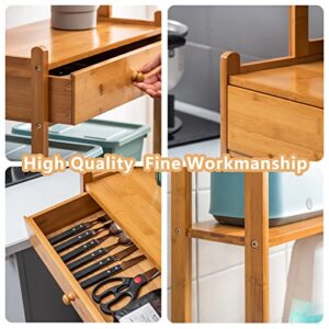 Yinanroa Bamboo Bathroom Storage Shelf 7-Tier Corner Bakers Rack Bathroom Storage Organizer Detachable Narrow Shelf Multifunction Storage Rack