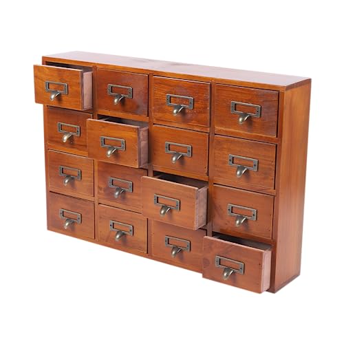 LOYALHEARTDY Desk Drawer Organizer,Wooden Storage Box with 16 Drawers,Home Office Desk Organization and Storage,Rustic Storage Drawers Dressers for Bedroom,Traditional Apothecary Cabinet