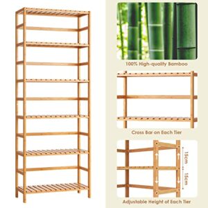 FOTOSOK 6-Tier Bamboo Shelf, Bamboo Bookcase with Adjustable Shelves, Free Standing Storage Shelf Unit, Plant Flower Stand for Kitchen, Bathroom, Home Office, Natural