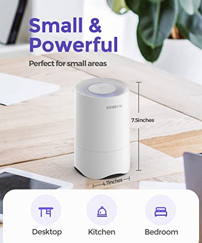 ROSEKM Small Air Purifier for Home Bedroom, Personal Desk Mini Air Purifier, Room Hepa Air Purifier Fresheners Cleaner for Pets, Smoke, Desktop, Office (White)