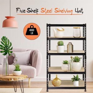 Juggernaut Storage 48" W x 18" D x 72" H 5-Shelf Steel Shelving, Black (SS4818-5BLK)