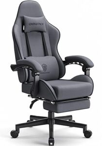 dowinx gaming chair fabric with pocket spring cushion, massage game chair cloth with headrest, ergonomic computer chair with footrest 290lbs, grey