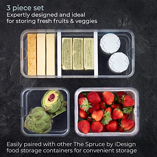 iDesign The Spruce 3-Piece Plastic Refrigerator Organizer Bin Set with Lids, Clear/White