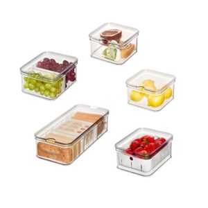 idesign plastic refrigerator organizer bin set the spruce fridge binz, set of 5, clear/matte white, 5 count