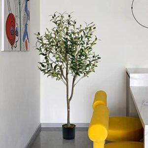 Olive Tree Artificial,4ft Faux Olive Tree, 48'' Fake Olive Tree with 576 Leaves Artificial Plant Indoor, Faux Olive Silk Tree in Pot, Artificial Olive Tree for Home Office Living Room Decor