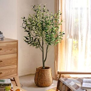 Olive Tree Artificial,4ft Faux Olive Tree, 48'' Fake Olive Tree with 576 Leaves Artificial Plant Indoor, Faux Olive Silk Tree in Pot, Artificial Olive Tree for Home Office Living Room Decor