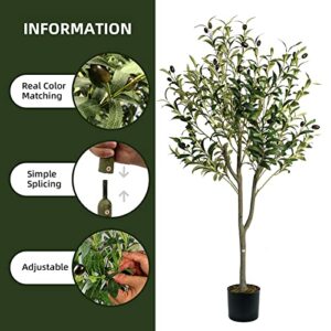 Olive Tree Artificial,4ft Faux Olive Tree, 48'' Fake Olive Tree with 576 Leaves Artificial Plant Indoor, Faux Olive Silk Tree in Pot, Artificial Olive Tree for Home Office Living Room Decor