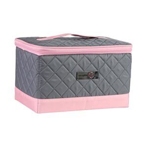 Everything Mary Collapsible Sewing Kit Organizer Box, Pink & Grey - Supplies Storage Basket for Supplies and Accessories - Organization for Thread, Needles, Notions & Scissors - Portable Craft Caddy