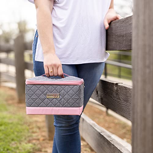 Everything Mary Collapsible Sewing Kit Organizer Box, Pink & Grey - Supplies Storage Basket for Supplies and Accessories - Organization for Thread, Needles, Notions & Scissors - Portable Craft Caddy