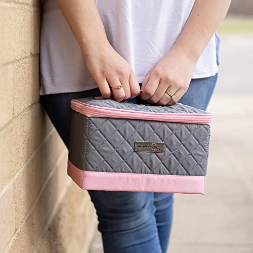 Everything Mary Collapsible Sewing Kit Organizer Box, Pink & Grey - Supplies Storage Basket for Supplies and Accessories - Organization for Thread, Needles, Notions & Scissors - Portable Craft Caddy