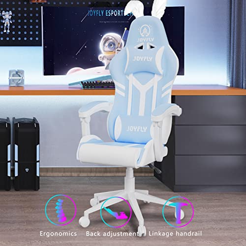 JOYFLY Kawaii Gaming Chair for Girls, Kawaii Computer Gamer Chair for Teens Adults Ergonomic PC Chair with High Back, Headrest, and Lumbar Support (Light Blue)