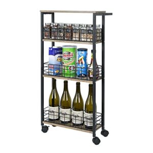 lumamu slim storage cart for small spaces, 4 tier mobile rolling cart with wheels slide out storage utility shelves cart with wooden for kitchen narrow spaces