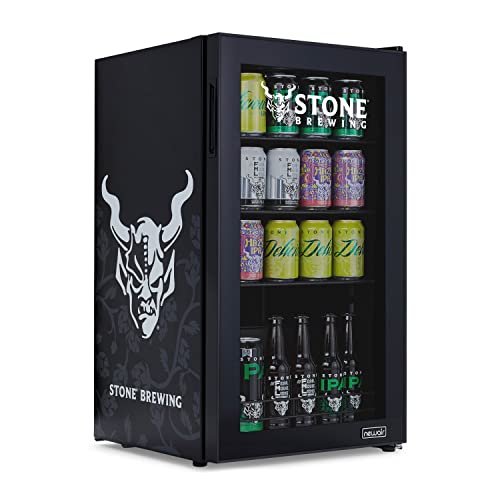 NewAir Beverage Refrigerator Cooler with 126 Can Capacity - Mini Bar Beer Fridge with Right Hinge Glass Door - Cools to 37F - Stone Brewing