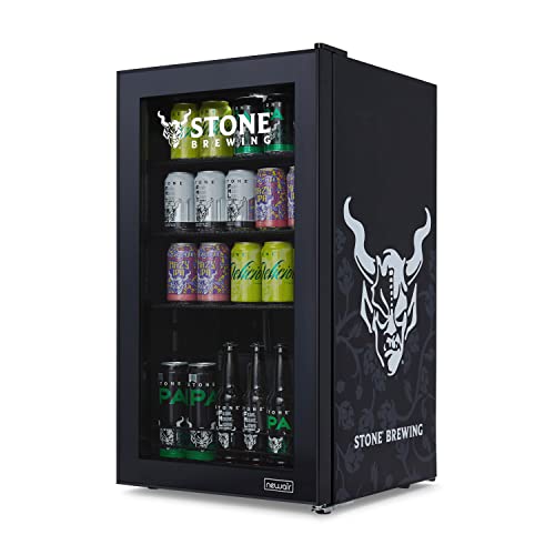 NewAir Beverage Refrigerator Cooler with 126 Can Capacity - Mini Bar Beer Fridge with Right Hinge Glass Door - Cools to 37F - Stone Brewing