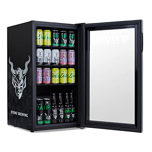 NewAir Beverage Refrigerator Cooler with 126 Can Capacity - Mini Bar Beer Fridge with Right Hinge Glass Door - Cools to 37F - Stone Brewing