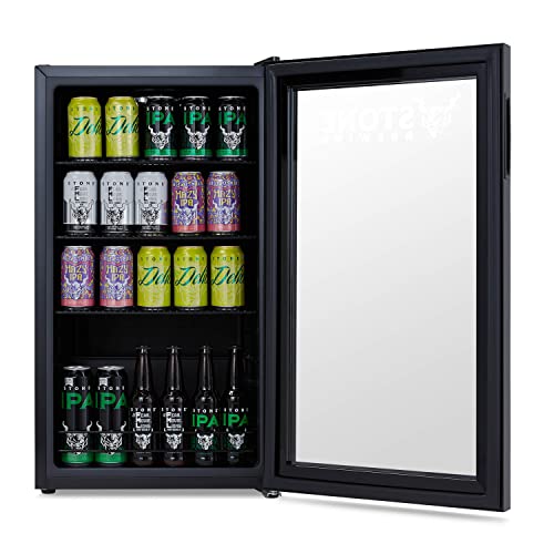 NewAir Beverage Refrigerator Cooler with 126 Can Capacity - Mini Bar Beer Fridge with Right Hinge Glass Door - Cools to 37F - Stone Brewing