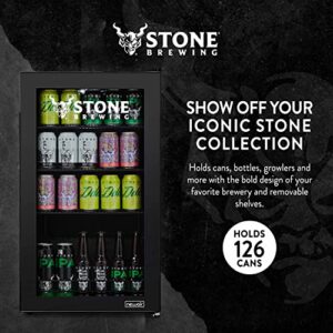 NewAir Beverage Refrigerator Cooler with 126 Can Capacity - Mini Bar Beer Fridge with Right Hinge Glass Door - Cools to 37F - Stone Brewing