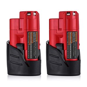 powerextra m12 batteries 3500mah, upgraded lithium-ion replacement milwaukee m12 battery for 48-11-2411 48-11-2420 48-11-2401 48-11-2402 48-11-2401, compatible with m12 milwaukee tools, 2 pack