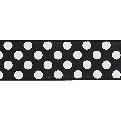 MEEDEE Black Ribbon with White Dots Black and White Polka Dot Ribbon 2.5 Inch Black Wired Ribbon for Black & White Welcome Front Door Burlap Wreath Pet Wreath Dog Wreath Ribbon Gift Basket, 10 Yards