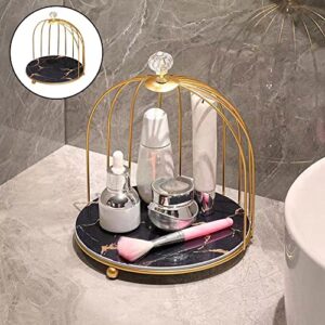 PINYUAN Iron Art Nordic Style Bird Cage Rack Lipstick Perfume Cosmetic Skin Care Product Storage Rack Finishing Table Rack (Black 1 Tier)