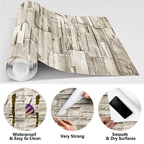 Jeweluck Stone Wallpaper Peel and Stick Wallpaper 17.7inch×78.7inch Stone Contact Paper Peel and Stick Backsplash for Kitchen Wallpaper Brick Wallpaper Self Adhesive Removable Decorative Wallpaper