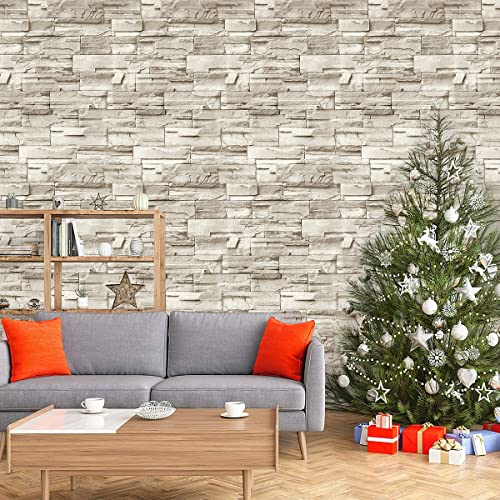 Jeweluck Stone Wallpaper Peel and Stick Wallpaper 17.7inch×78.7inch Stone Contact Paper Peel and Stick Backsplash for Kitchen Wallpaper Brick Wallpaper Self Adhesive Removable Decorative Wallpaper