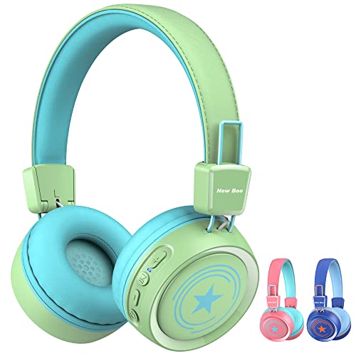 New bee Kids Bluetooth Headphones with Microphone Bluetooth 5.0 Wireless Kids Headphones with 32H Playtime/94dB Volume Limited On Ear Headphones for School/Girls/Boys/iPad/Fire Tablet(Matcha Green)