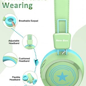 New bee Kids Bluetooth Headphones with Microphone Bluetooth 5.0 Wireless Kids Headphones with 32H Playtime/94dB Volume Limited On Ear Headphones for School/Girls/Boys/iPad/Fire Tablet(Matcha Green)