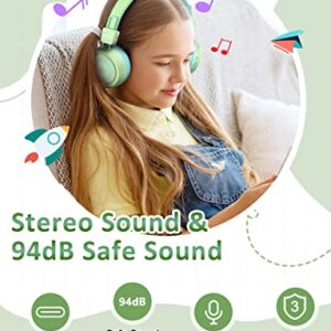 New bee Kids Bluetooth Headphones with Microphone Bluetooth 5.0 Wireless Kids Headphones with 32H Playtime/94dB Volume Limited On Ear Headphones for School/Girls/Boys/iPad/Fire Tablet(Matcha Green)