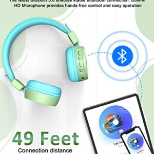 New bee Kids Bluetooth Headphones with Microphone Bluetooth 5.0 Wireless Kids Headphones with 32H Playtime/94dB Volume Limited On Ear Headphones for School/Girls/Boys/iPad/Fire Tablet(Matcha Green)