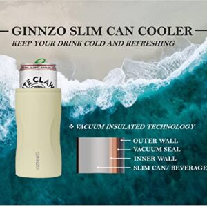 Ginnzo Slim Can Cooler - Double Walled Stainless Steel CanKoozie | 12 Oz Insulated Drink Holder for Tall Skinny Hard Seltzer/Beer/Soda/Energy Drinks (Sunlight)