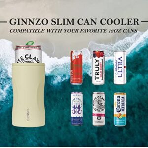 Ginnzo Slim Can Cooler - Double Walled Stainless Steel CanKoozie | 12 Oz Insulated Drink Holder for Tall Skinny Hard Seltzer/Beer/Soda/Energy Drinks (Sunlight)