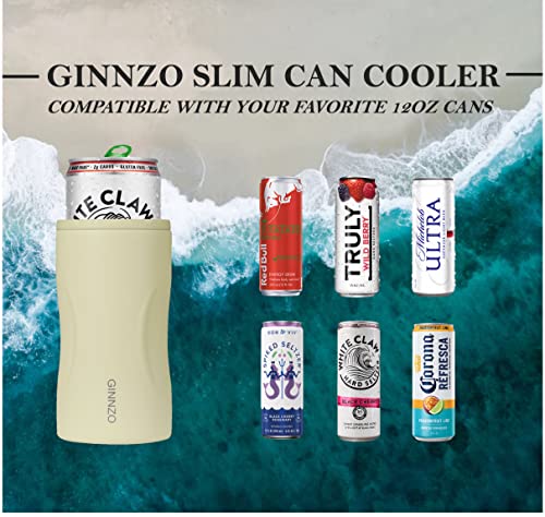 Ginnzo Slim Can Cooler - Double Walled Stainless Steel CanKoozie | 12 Oz Insulated Drink Holder for Tall Skinny Hard Seltzer/Beer/Soda/Energy Drinks (Sunlight)