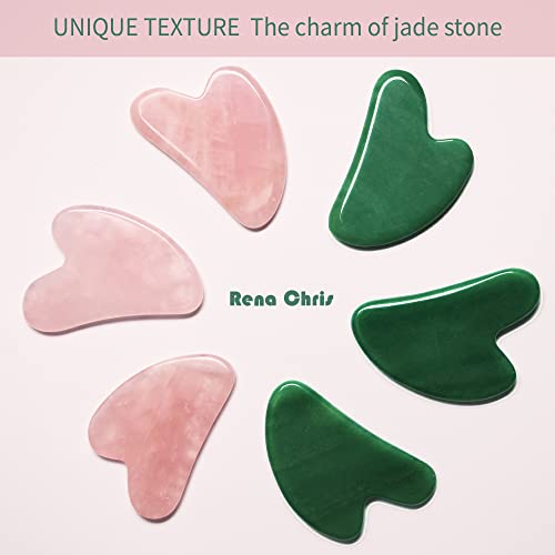 2PCS Gua Sha Massage Tool, Guasha Board for Face & Body, Natural Jade Stone Gua Sha Facial Tool, Face Massager for Traditional Acupuncture Therapy, Daily Anti-Aging Health (Green + Rose Quartz)