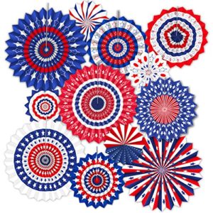 4th of july decorations, independence day party supplies, 12 pcs patriotic day paper fans, red white and blue hanging decorations for memorial day, fouth of july celebration decorations for americans