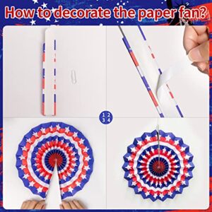 4th of July Decorations, Independence Day Party Supplies, 12 Pcs Patriotic Day Paper Fans, Red White and Blue Hanging Decorations for Memorial Day, Fouth of July Celebration Decorations for Americans