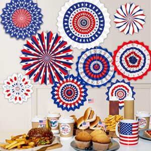 4th of July Decorations, Independence Day Party Supplies, 12 Pcs Patriotic Day Paper Fans, Red White and Blue Hanging Decorations for Memorial Day, Fouth of July Celebration Decorations for Americans