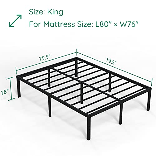 DiaOutro 18 Inch King Bed Frame Heavy Duty Metal Platform No Box Spring Needed, Maximum Storage, Easy Assembly, Noise Free, Black